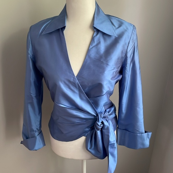 Marisa Baratelli | Tops | Marisa Baratelli Blue Metallic Sheen Thai Silk Blouse Size 4 | Poshmark